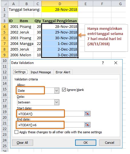 data validation excel dengan rumus if