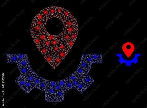 Glossy Polygonal Mesh Net Service Map Marker Icon With Glare Effect On A Black Background Wire