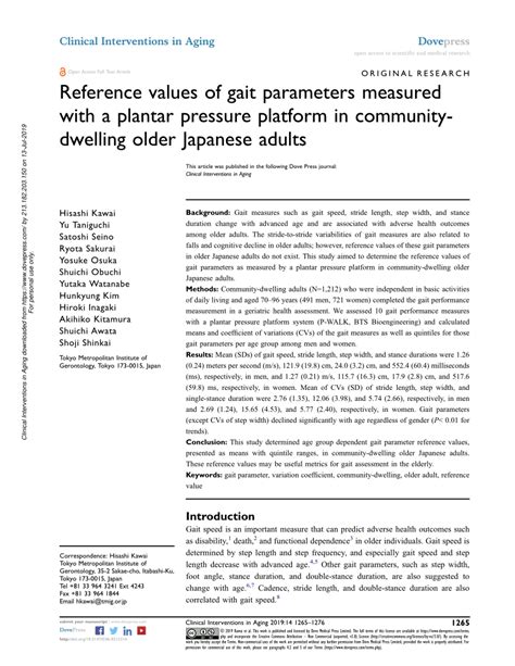 Pdf Reference Values Of Gait Parameters Measured With A Plantar