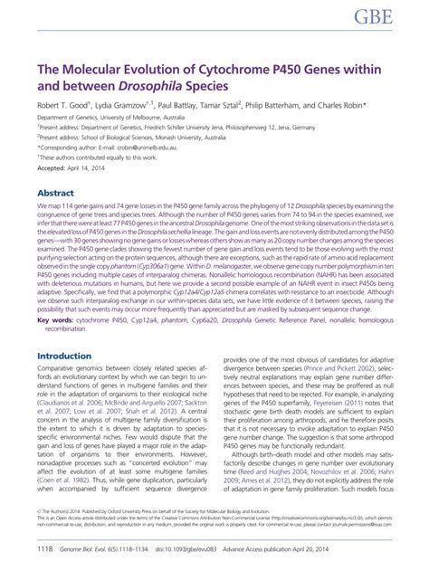 Pdf The Molecular Evolution Of Cytochrome P450 Genes Within And Between Drosophila Species