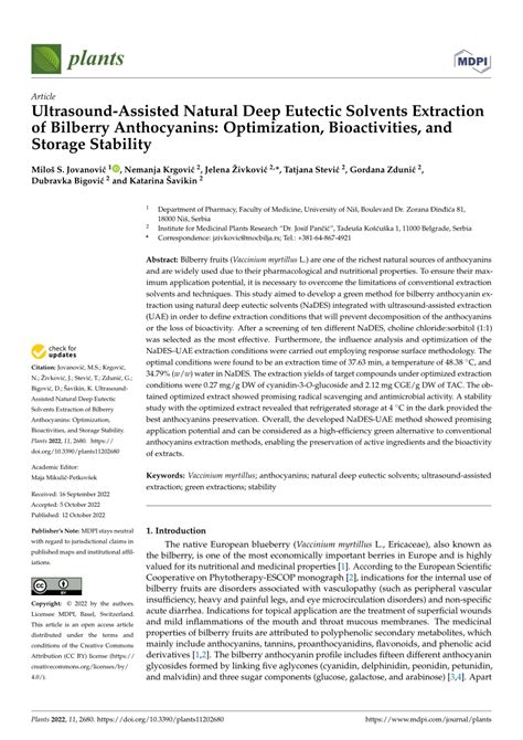 Pdf Ultrasound Assisted Natural Deep Eutectic Solvents Extraction Of