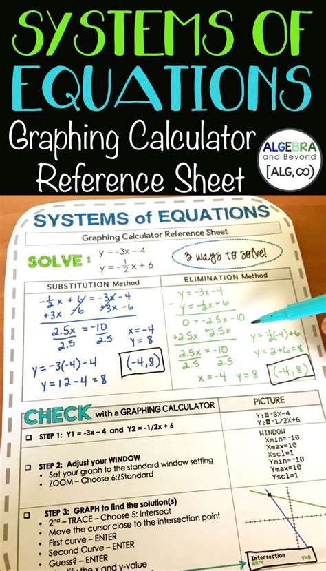 Systems Of Equations Graphing Calculator Reference Sheet