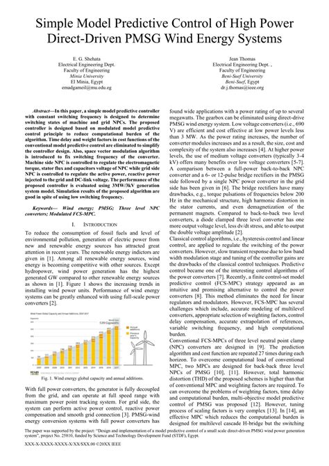 Pdf Simple Model Predictive Control Of High Power Direct Driven Pmsg Wind Energy Systems