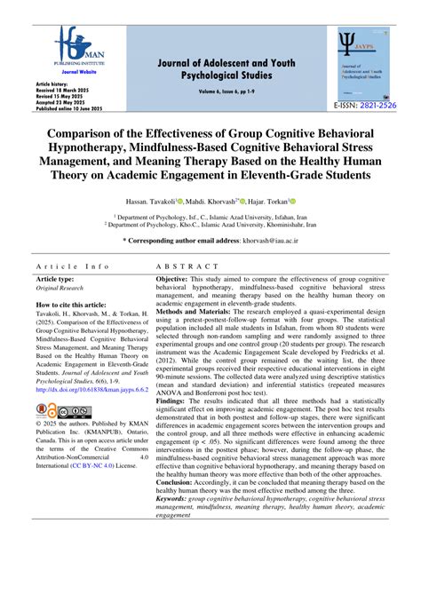 Pdf Comparison Of The Effectiveness Of Group Cognitive Behavioral Hypnotherapy Mindfulness