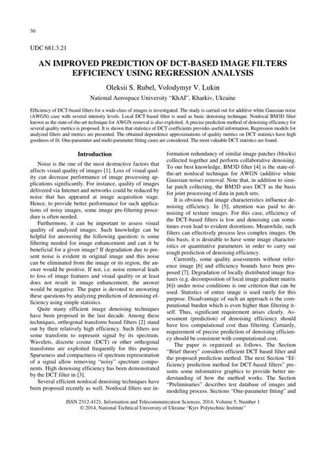 Pdf An Improved Prediction Of Dct Based Image Filters Efficiency Using Regression Analysis