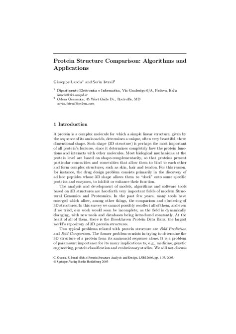 Pdf Protein Structure Comparison Algorithms And Applications