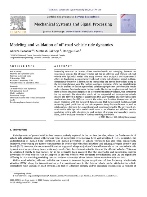 Modeling And Validation Of Off Road Vehicle Ride Dynamics Download