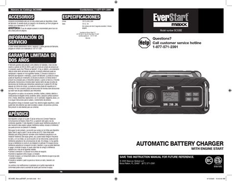 Everstart Maxx Battery Charger User Guide: BC50BE 15 Amp Manual PDF