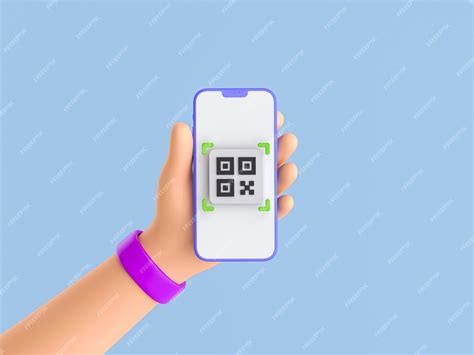 지불 확인을 위한 스마트폰 Qr 코드로 휴대폰 스캔 Qrcode 스캔이 있는 만화 손 프리미엄 사진