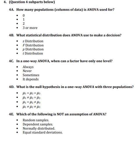 Solved A How Many Populations Columns Of Data Is ANOVA Chegg Com