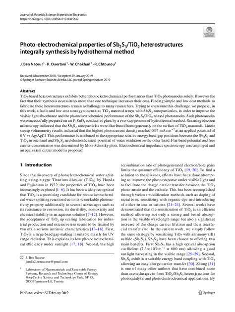 Pdf Photo Electrochemical Properties Of Sb2s3 Tio2 Heterostructures Integrally Synthesis By