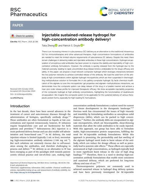 Pdf Injectable Sustained Release Hydrogel For High Concentration