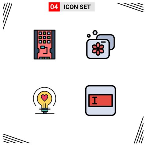 4 User Interface Filledline Flat Color Pack Of Modern Signs And Symbols Of Disk Bulb Solid