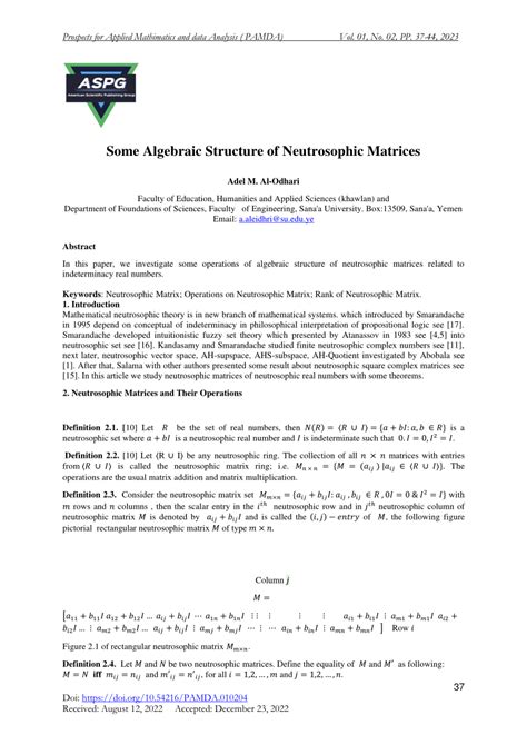 Pdf Some Algebraic Structure Of Neutrosophic Matrices