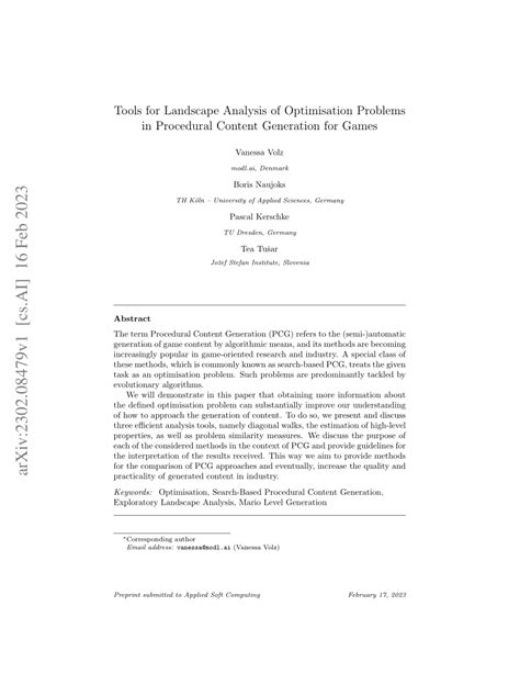 Pdf Tools For Landscape Analysis Of Optimisation Problems In Procedural Content Generation For