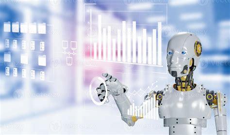 robot working with digital display internet connection controlled by