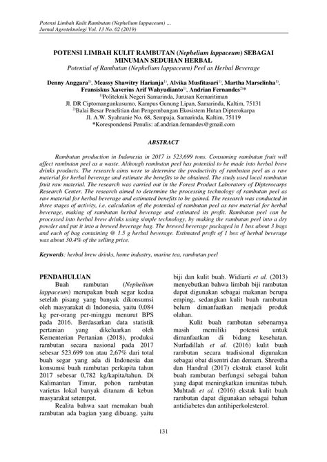 Pdf Potensi Limbah Kulit Rambutan Nephelium Lappaceum Sebagai Minuman Seduhan Herbal