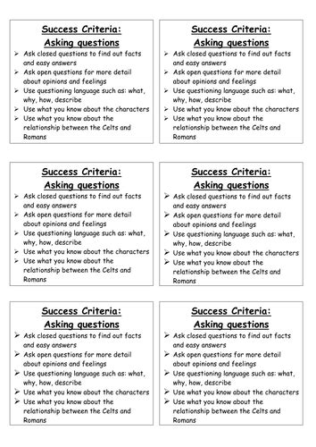 Success Criteria Asking Questions Teaching Resources