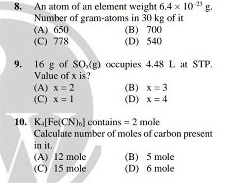K4 [fe Cn 6 ] Contains 2 Mole Calculate Number Of Moles Of Carbon Presen