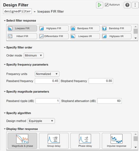 design filter design a digital filter in the live editor matlab