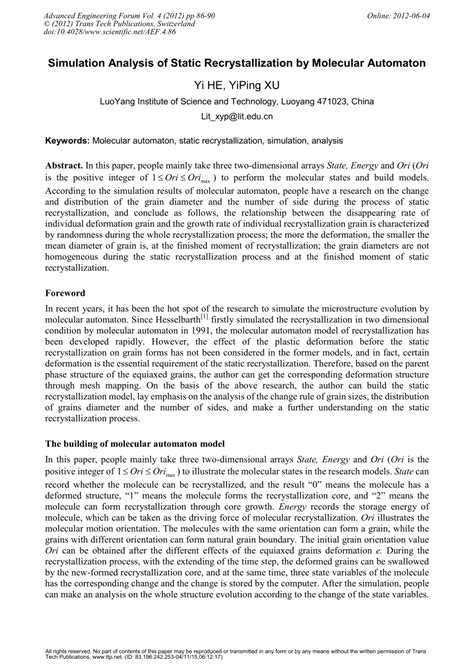 Pdf Simulation Analysis Of Static Recrystallization By Molecular