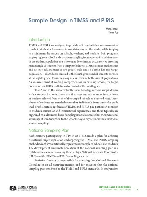Sample Design In Timss And Pirls Pdf Stratified Sampling Sampling Statistics