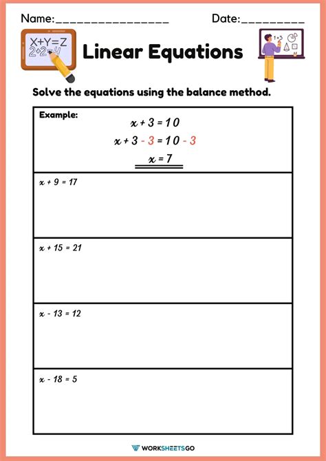 Linear Equations Using The Balance Method Worksheets Worksheetsgo