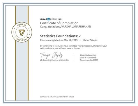 Certificate Of Completion Statistics Foundations 2 Ppt