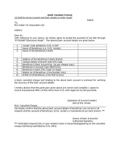 Bank Mandate Format 42972 Pdf