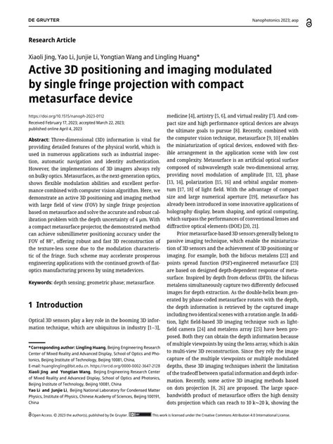 Pdf Active 3d Positioning And Imaging Modulated By Single Fringe