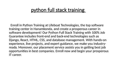 Python Training Program In Hyderabad And Hanamkonda Pptx