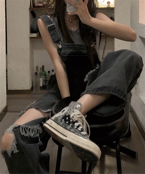 [캐주얼 유니크] 찢청 흑청 멜빵 데님 롱 팬츠