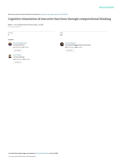 Cognitive Stimulation Of Executive Functions Through Computational Thinking Pdf Executive