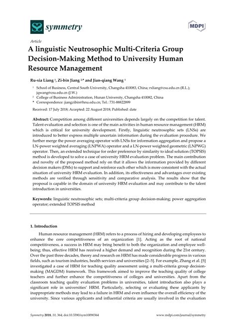 Pdf A Linguistic Neutrosophic Multi Criteria Group Decision Making Method To University Human