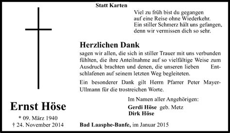 Traueranzeigen Von Ernst Höse Trauer In Nrw De