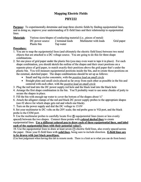 Solved Mapping Electric Fields PHY222 Purpose To Chegg Com