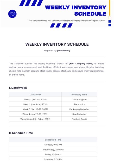 Free Weekly Inventory Schedule Template To Edit Online