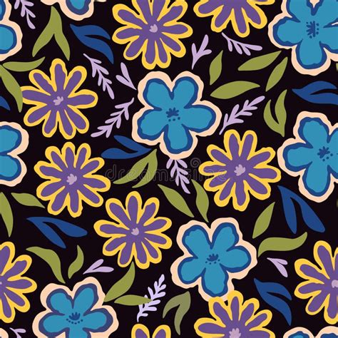 Seamless Pattern With Doodle Floral Elements Vector Illustration Stock Vector Illustration Of