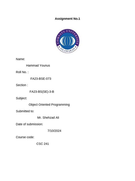 Assignment No1 Oop Hammad Pdf