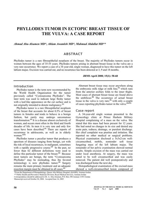 Phyllodes Tumor In Ectopic Breast Tissue Of The Vulva A Case Report