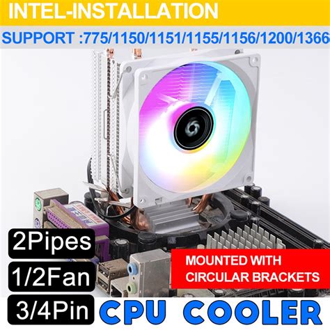 พัดลมระบายความร้อนฮีทซิงค์ 4pin 3pin Rgb Led Cpu 2 Heatpipe สําหรับ Intel Lga 775 1150 1151 1155