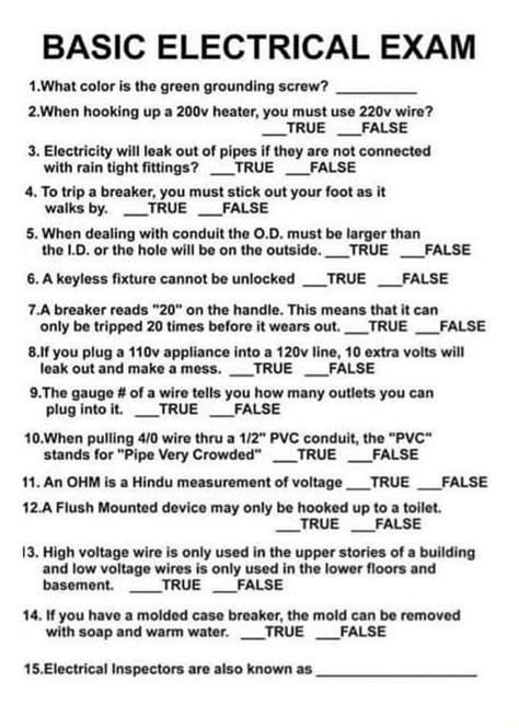 Basic Electrical Exam 1what Color Is The Green Grounding Screw 2when