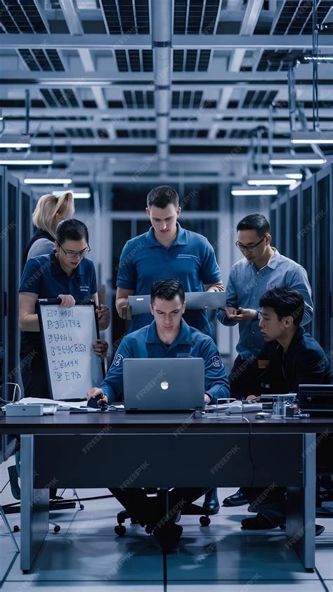 Server Room Laptop And Technician People For Software Management System Upgrade Or Cyber