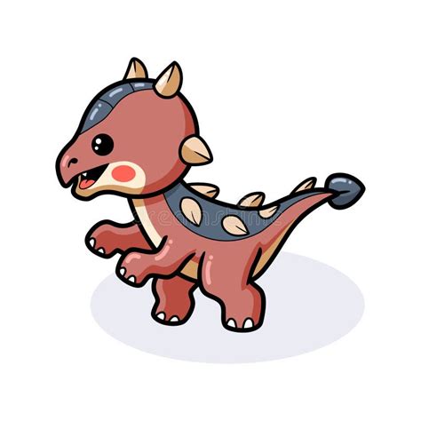 Cute Little Ankylosaurus Dinosaur Cartoon Hatching From Egg Stock