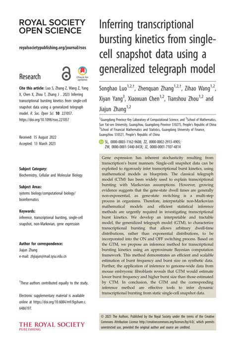 Pdf Inferring Transcriptional Bursting Kinetics From Single Cell Snapshot Data Using A