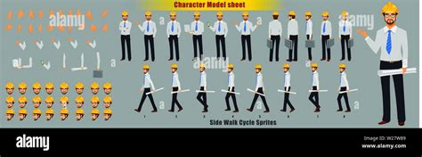 Engineer Character Model Sheet With Walk Cycle Animation Sequence Stock Vector Image And Art Alamy