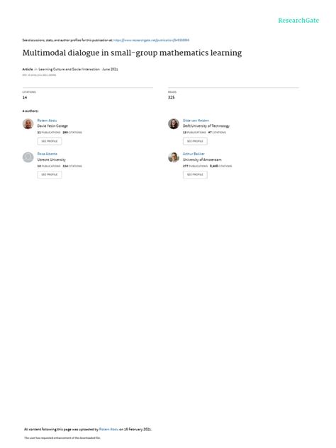 Multimodal Dialogue In Small Group Mathematics Learning Learning Culture And Social Interaction
