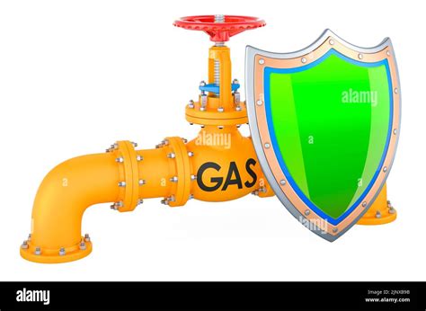 Gas Pipeline With Shield 3d Rendering Isolated On White Background