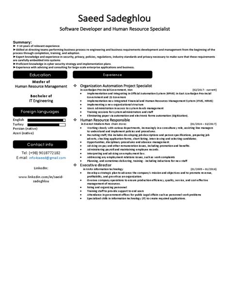 Saeid Sadeghlou Software Developer Pdf Human Resource Management