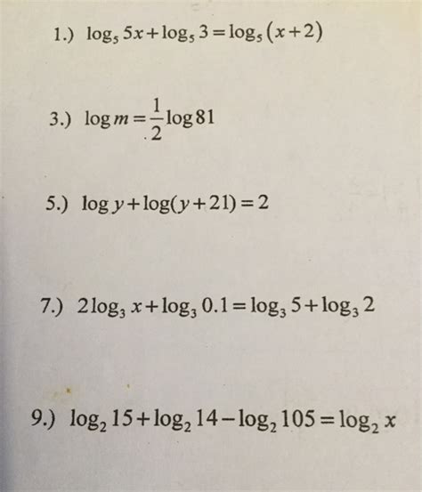 solved 1 log 5x log 3 log x 2 1 log m log 81 2